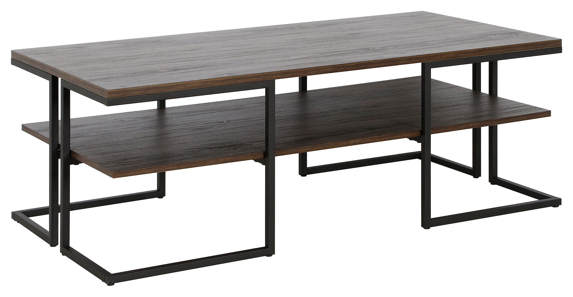 45" Black and Brown Rectangular Coffee Table With Shelf - Industrial ...