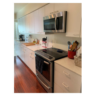 Reface Kitchen Cabinets with Red Hexa Tile Backsplash and Quartz ...