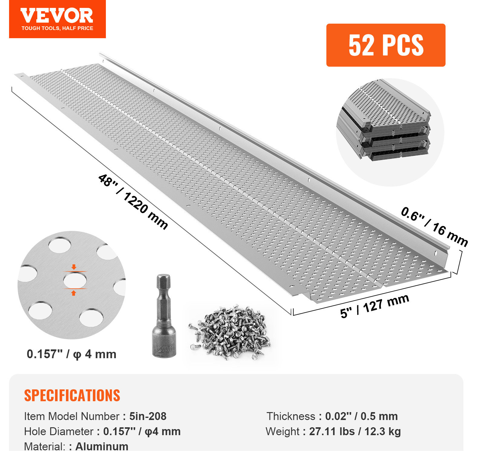 VEVOR Gutter Guard 5" Wide 208' Length Cover Mesh Leaf Debris ...