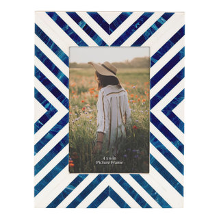 Resin, 4X6 Striped Photo Frame, Blue, 7x0.5x9 inches - Contemporary ...