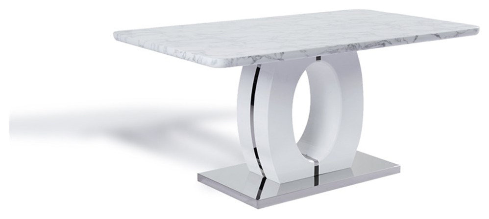 63" Rectangular Modern Marble Faux Dining Table In White & Stainless ...