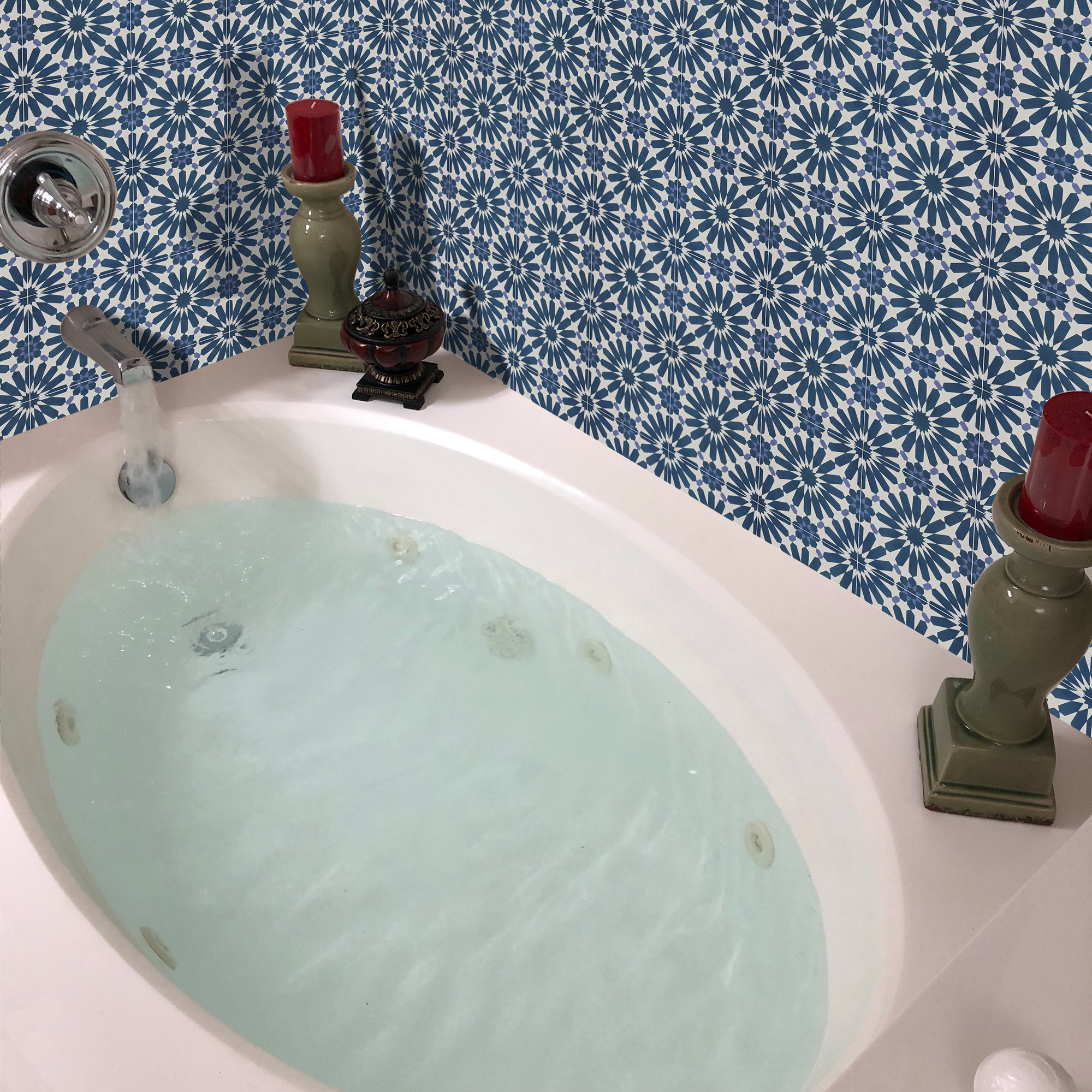 8"x8" Alhambra Handmade Cement Tile, Navy Blue/Purple, Set of 12 ...