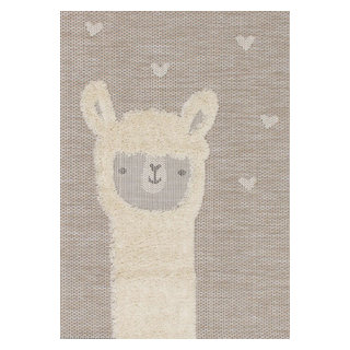 Kids Collection Beige Cream Llama Area Rug, 7'10"x10'10" - Farmhouse ...