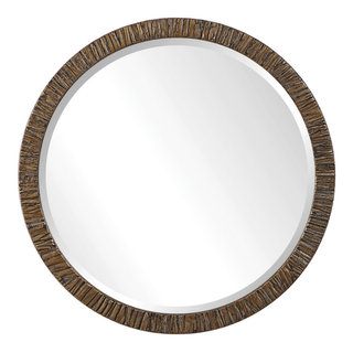 Uttermost Wayde Gold Bark Round Mirror - Rustic - Wall Mirrors - by ...