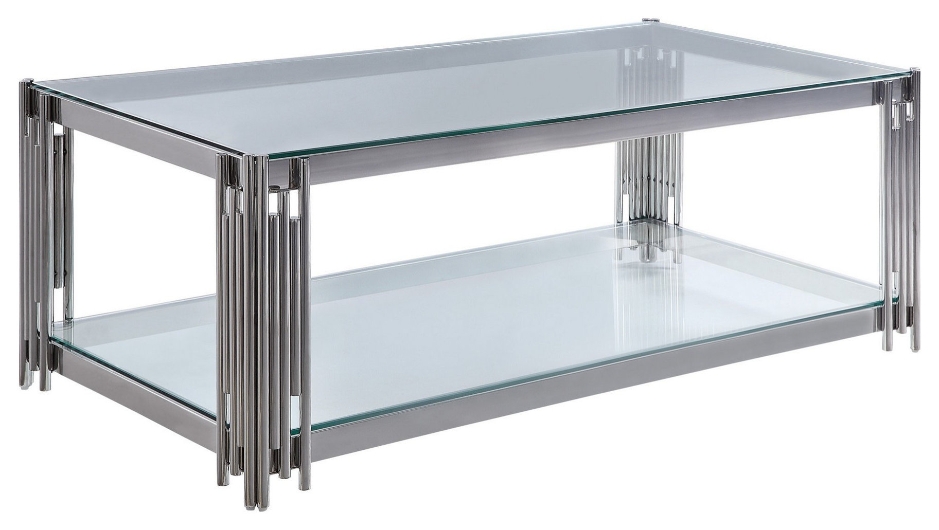 Glass Top Cocktail Table with Pipe Design Tubular Base, Chrome and ...