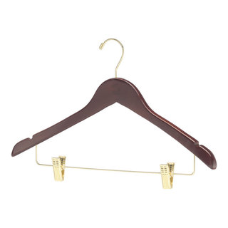 Contour Wood Skirt Hangers With Brass Clips and Mahogany Finish, Set of ...