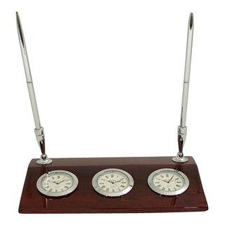 "Tokyo", Lacquered "Rosewood" 3 Time Zone Desk Clock - Transitional ...