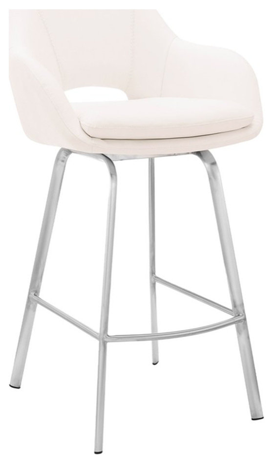 Home Square 3 Piece Faux leather/Stainless Steel 26"H Barstool Set in White, 3 - Contemporary ...
