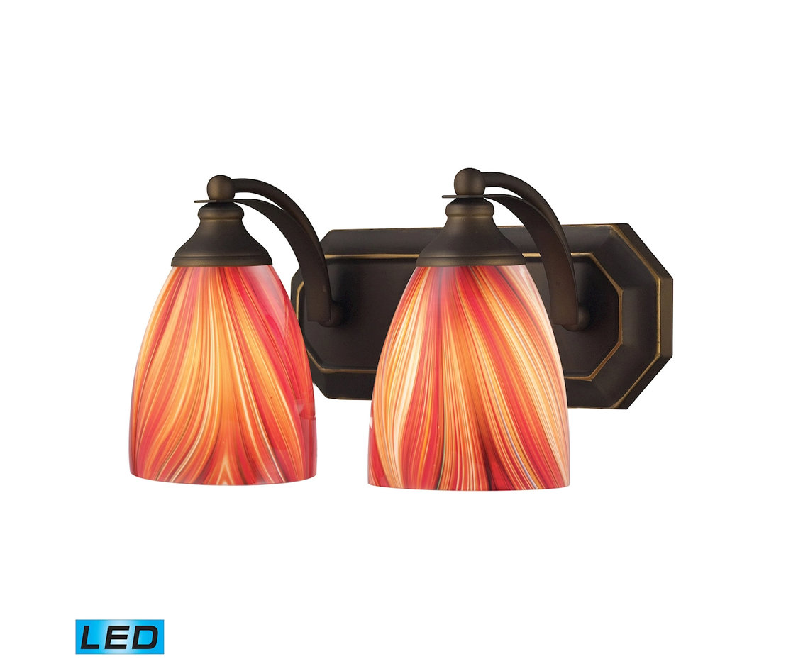 2 Light Vanity, Aged Bronze and Multi Glass, LED - Contemporary ...