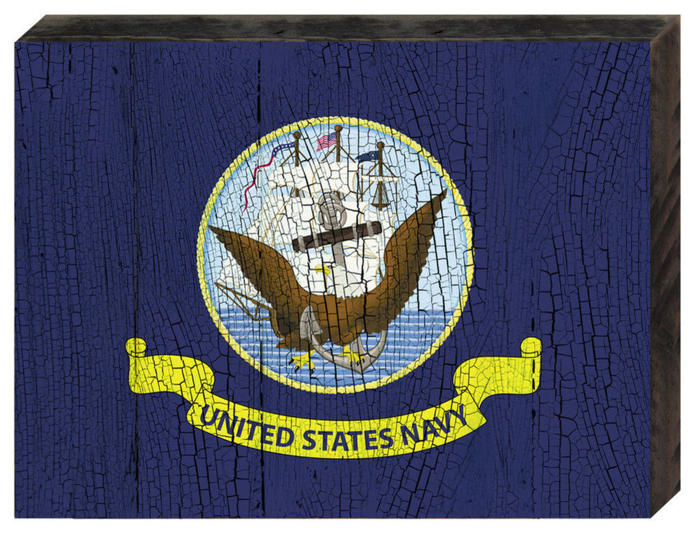 Usa Navy Wooden Block, 8"x6" - Contemporary - Wall Accents - by G ...