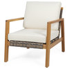 Chad Outdoor Acacia Wood Club Chairs With Wicker Accents, Set of 2 ...