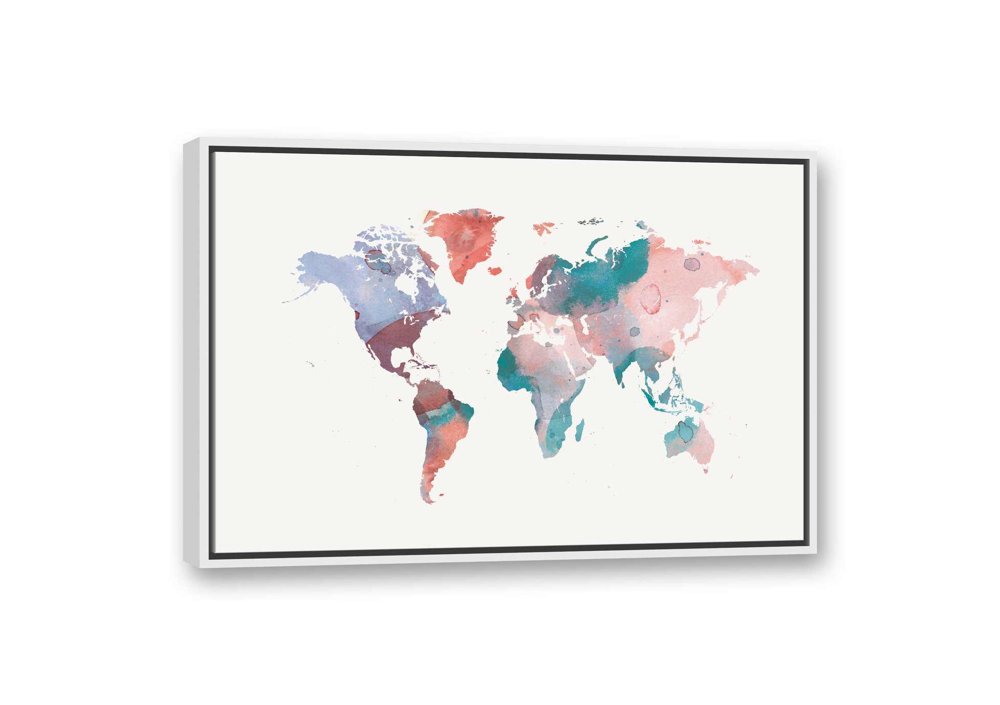 Jewel Tones World Map 24x36 White Floating Framed Canvas - Contemporary ...