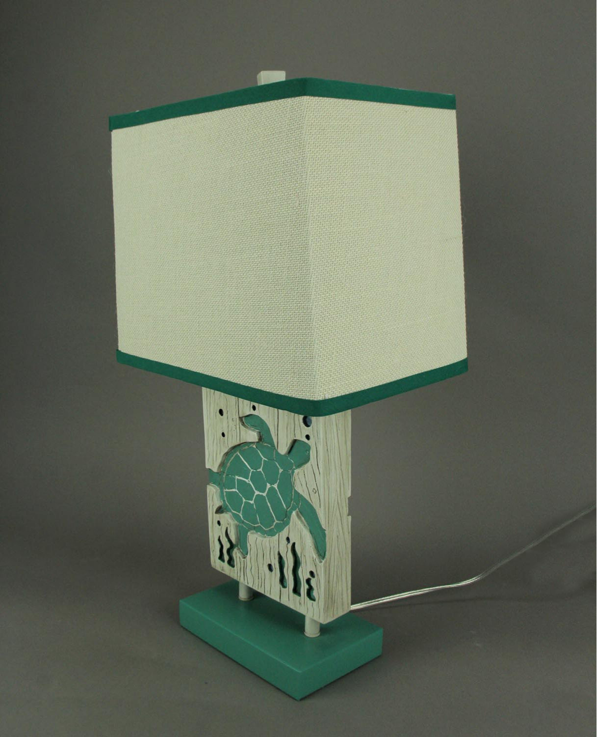 Green and White Sea Turtle Table Lamp with Linen Look Shade, One Size ...