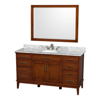 Hatton 60" Light Chestnut Single Vanity, White Carrera Marble Top, Oval ...