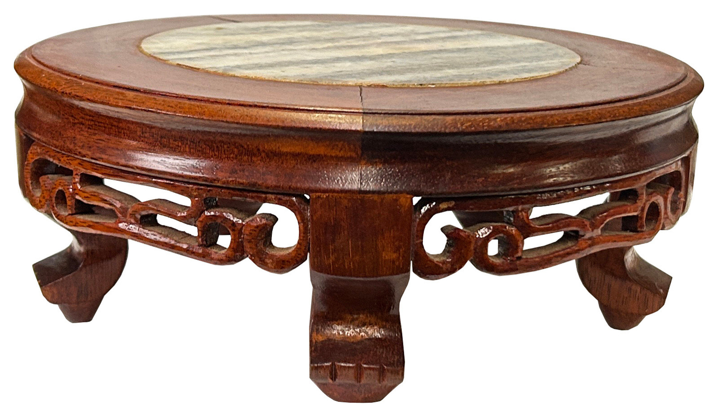 10" Chinese Brown Wood Round Stone Top Vase Stand Display Riser Hws3723 ...