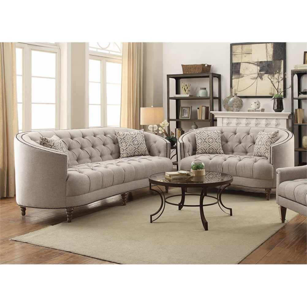 Pemberly Row 2-Piece Sloped Arm Upholstered Fabric Sofa Set in Gray ...