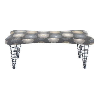 Handmade Upholstered Bench, Spiral Cone Legs, 47" - Modern ...