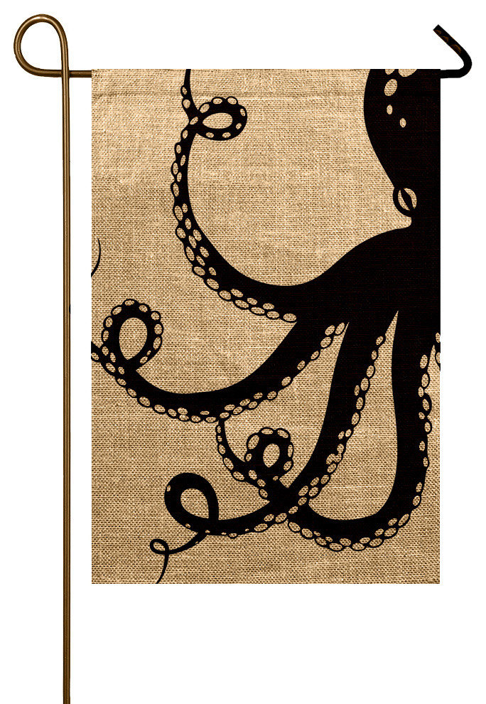 Octopus Burlap Garden Flag, 12" W x 18" H - Beach Style - Flags And ...