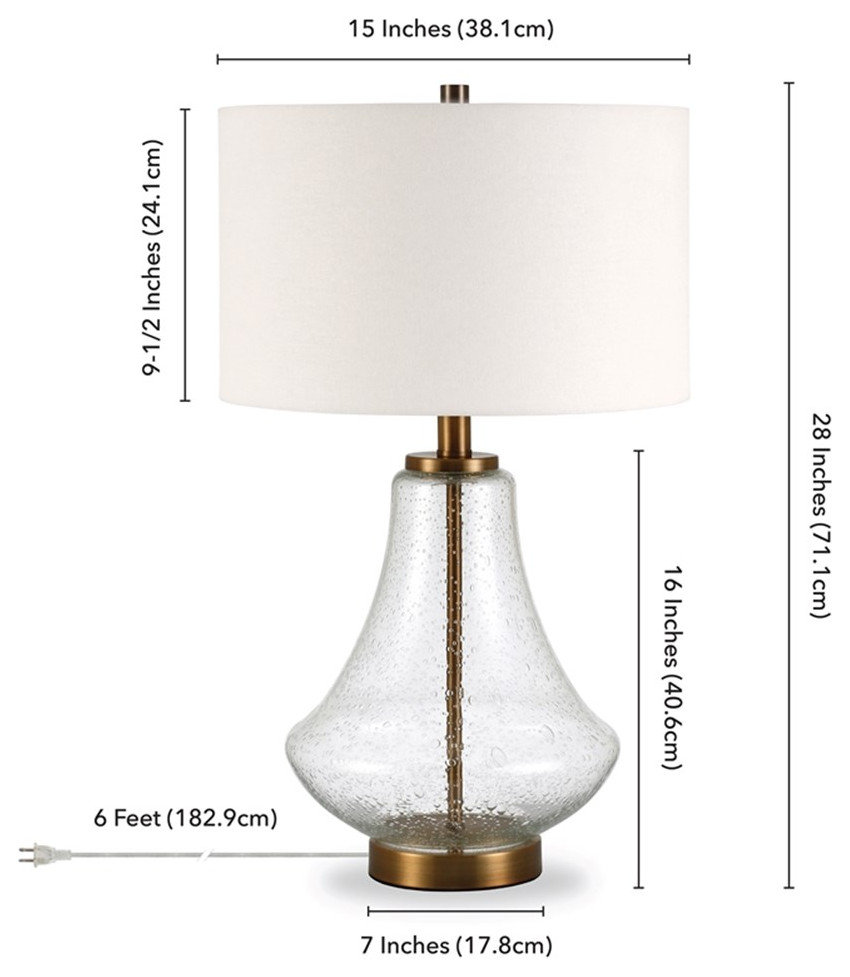 Maklaine Modern Farmhouse Table Lamp with Seeded Glass Shade in Black ...