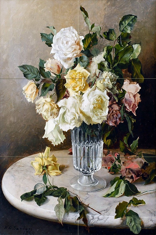 Tile Mural Roses in a Vase Kitchen Backsplash, 6" Ceramic, Glossy ...