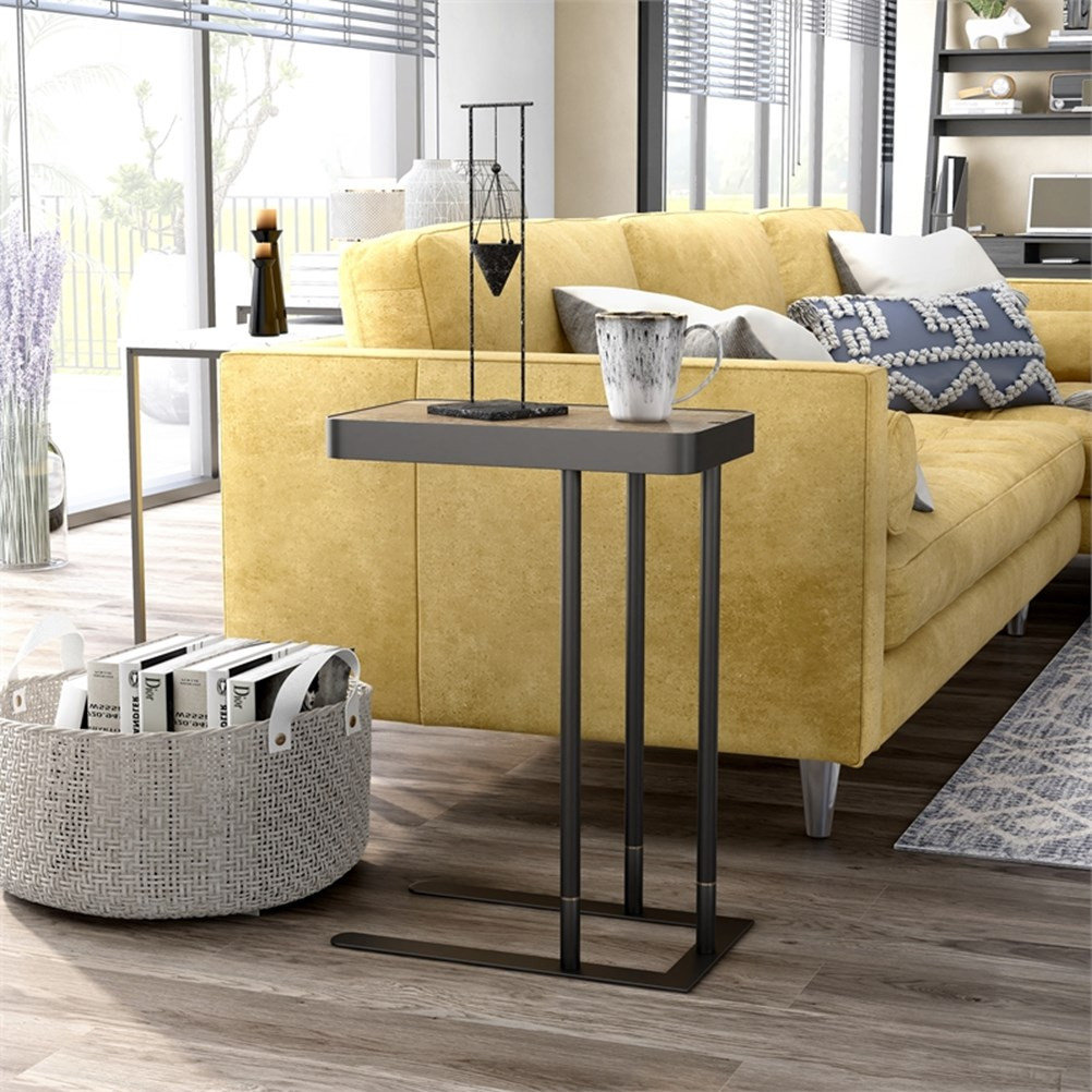 Bowery Hill Industrial Metal Adjustable Side Table in Sand Black ...