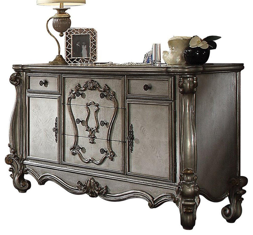 ACME Versailles 5 Drawer Wooden Dresser with 2 Doors in Antique Brown ...