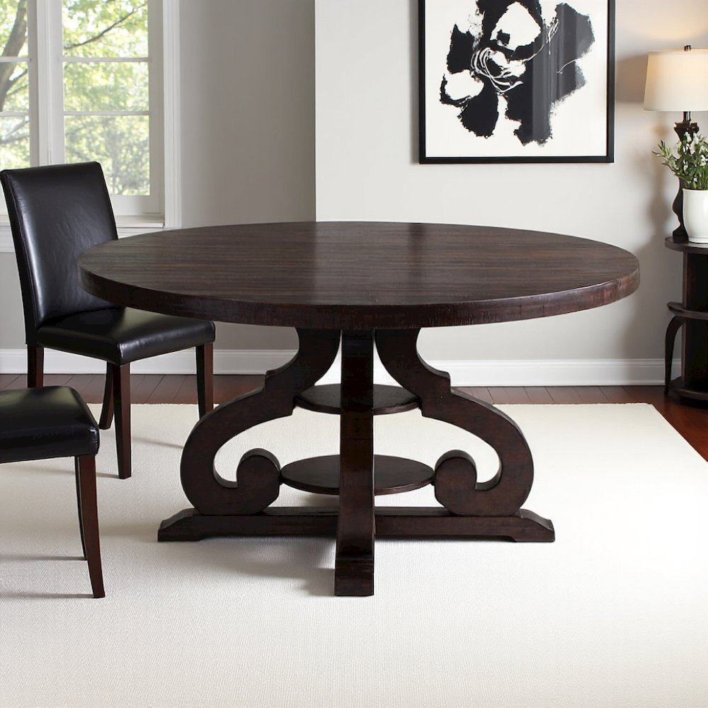 Brown Round Dining Table for Kitchen and Dining Room, Seats Four ...