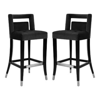 Home Square Hart 26" Transitional Velvet Counter Stool in Black - Set ...