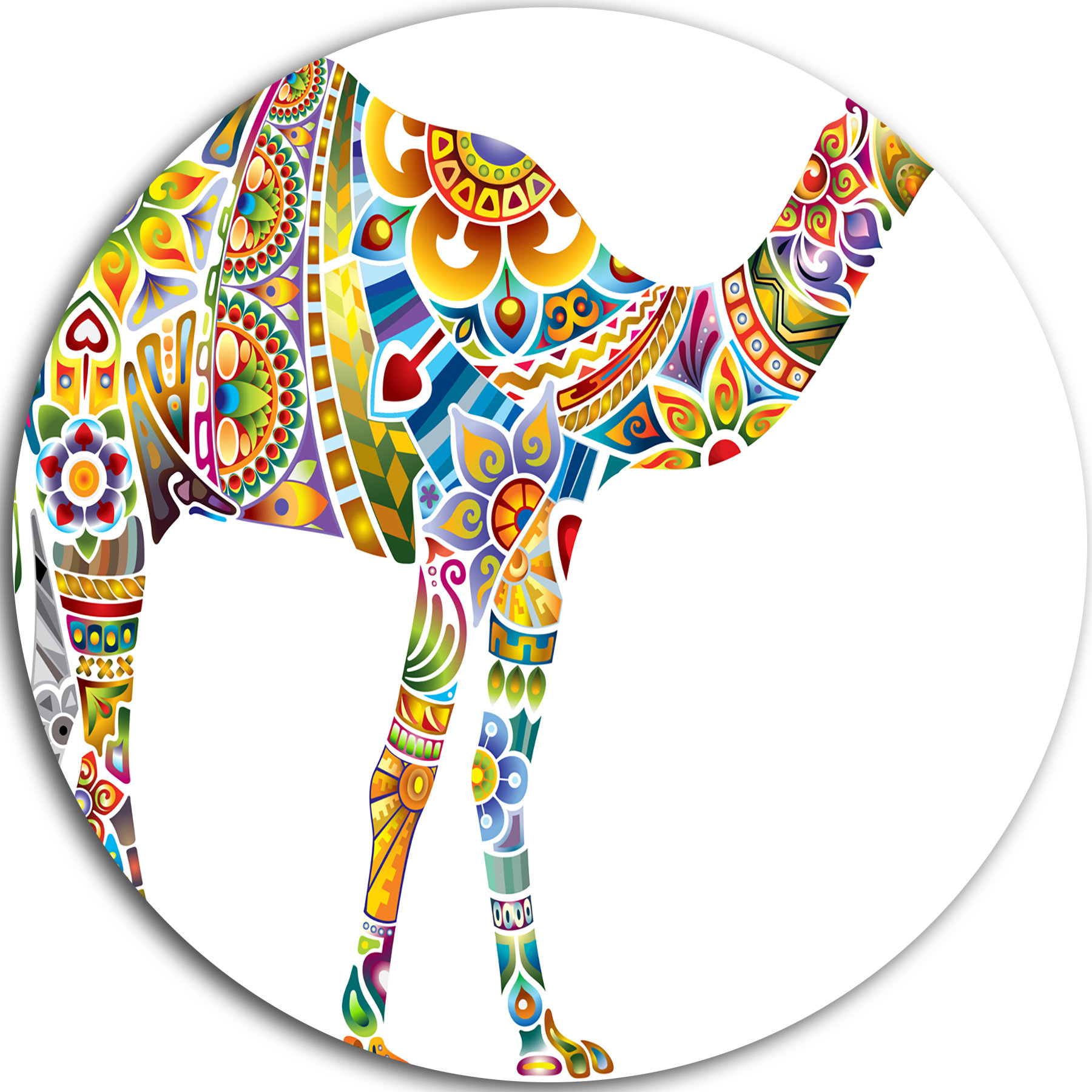 Cheerful Floral Camel, Digital Art Large Disc Metal Wall Art, Disc of ...