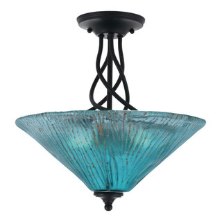 Capri 3-Light Semi-Flush Mount, Matte Black/Teal Crystal - Contemporary ...
