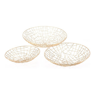 Modern Contemporary Decorative Boxe Tray Decor, Set of 3, Gold, Steel ...