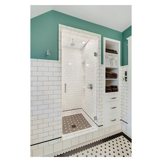 Craftsman Subway Tile Bathroom with Custom Mosaic Floor - Arts & Crafts ...