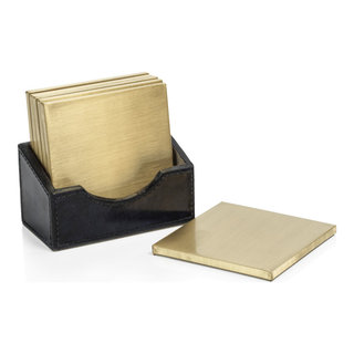 Somerstown 6, Piece Set Blue Leather Coaster With Case Holder ...