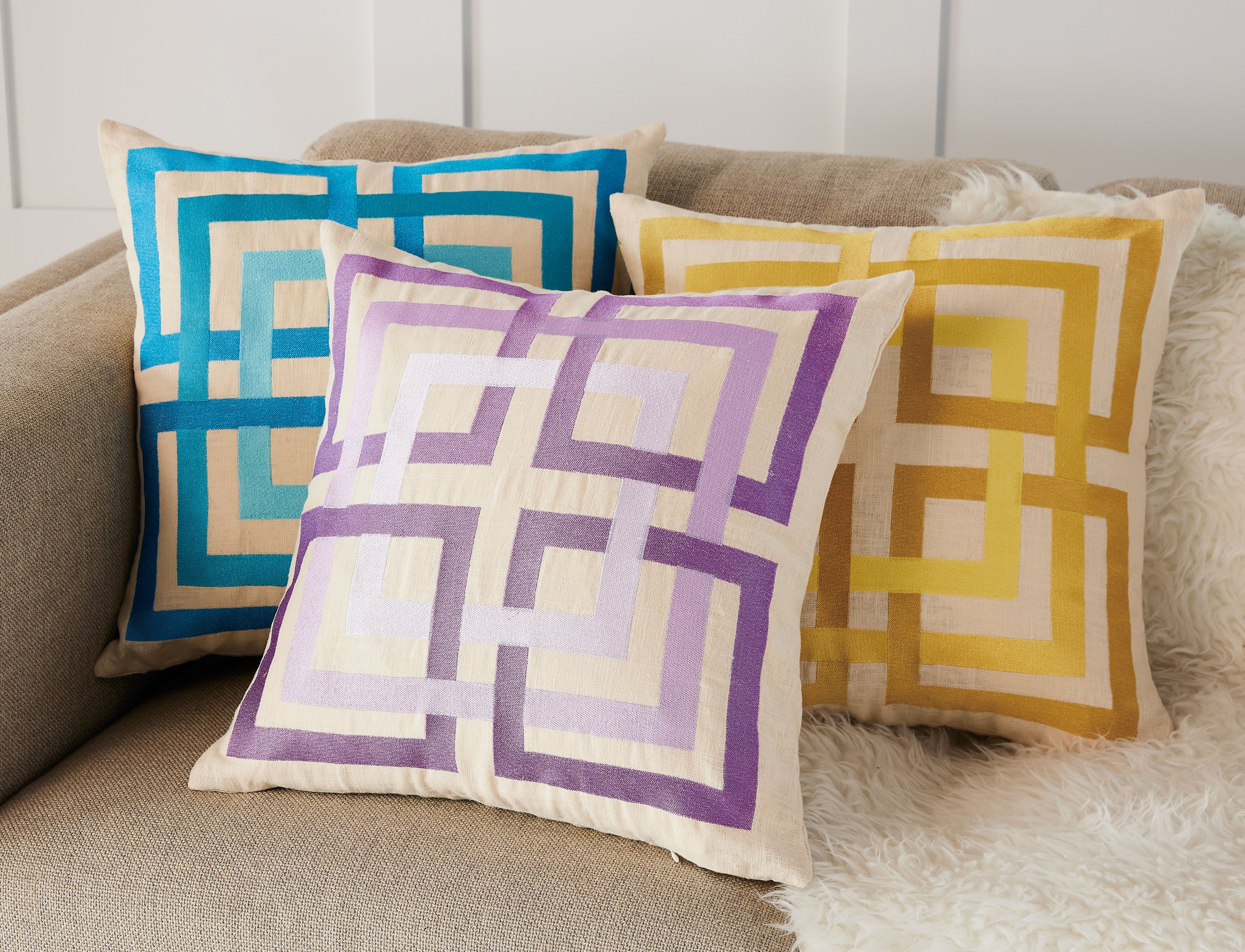 Shanghai Links Light Blue Embroidered Pillow - Contemporary ...