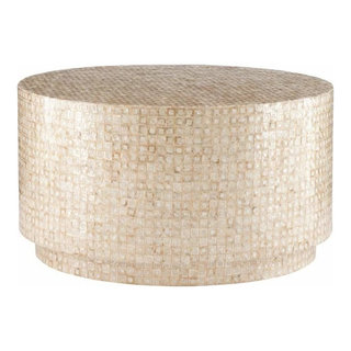 Perrin Capiz Shell Mosaic Coffee Table, Gold and Ivory Glam Round ...