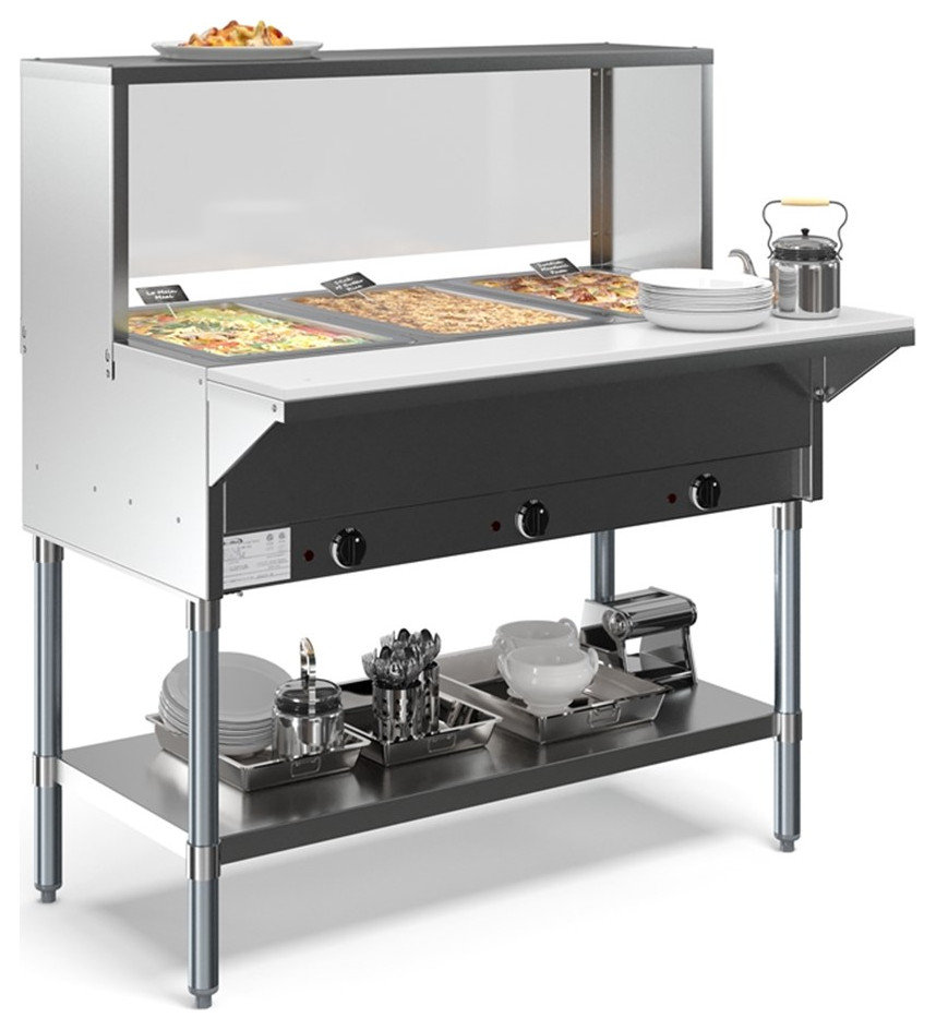 Three Pan Open Well Electric Steam Table with Undershelf and Sneeze ...