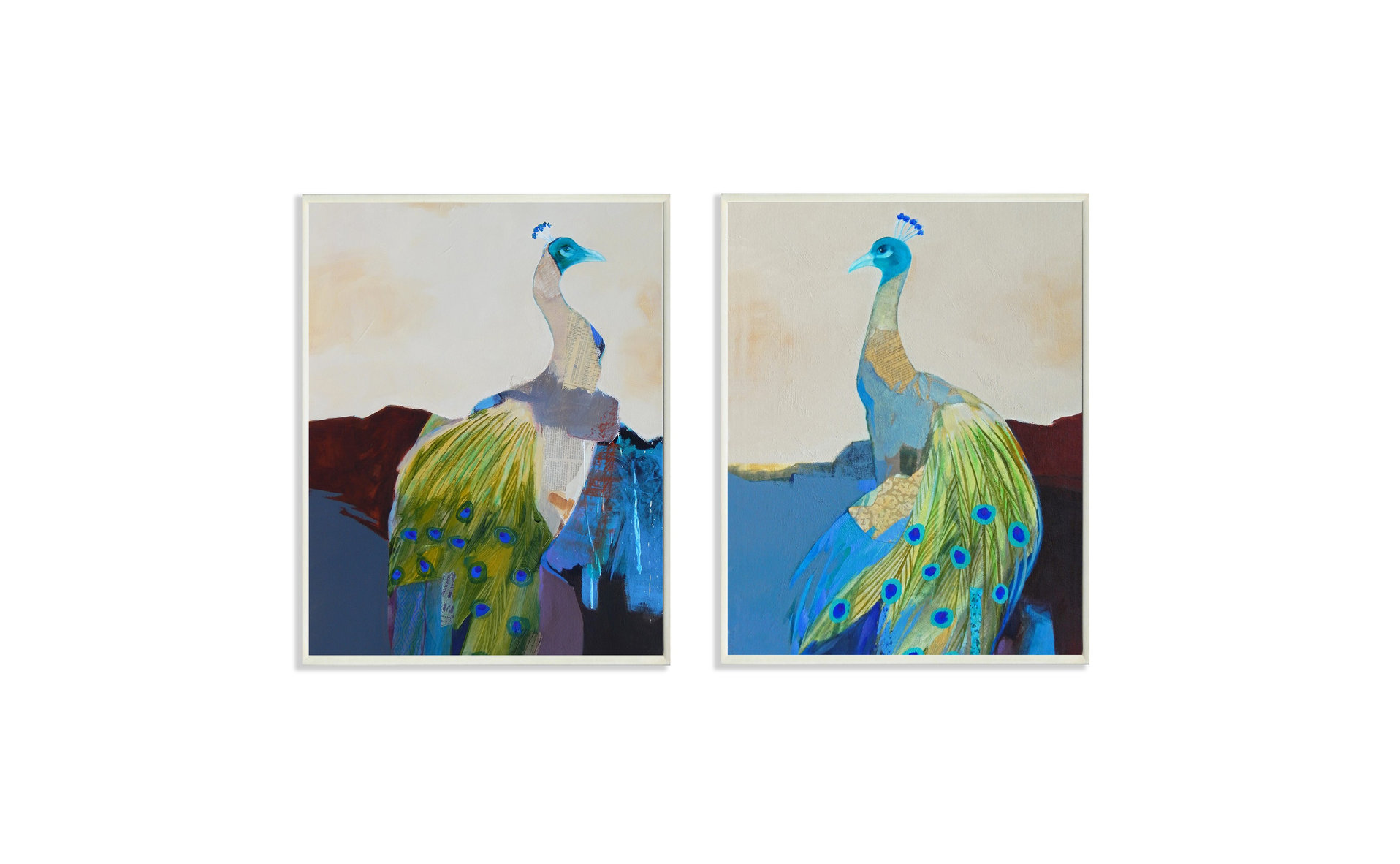 Colorblock Peacock Painting Collage 2-Piece Stretched Canvas Wall Art ...