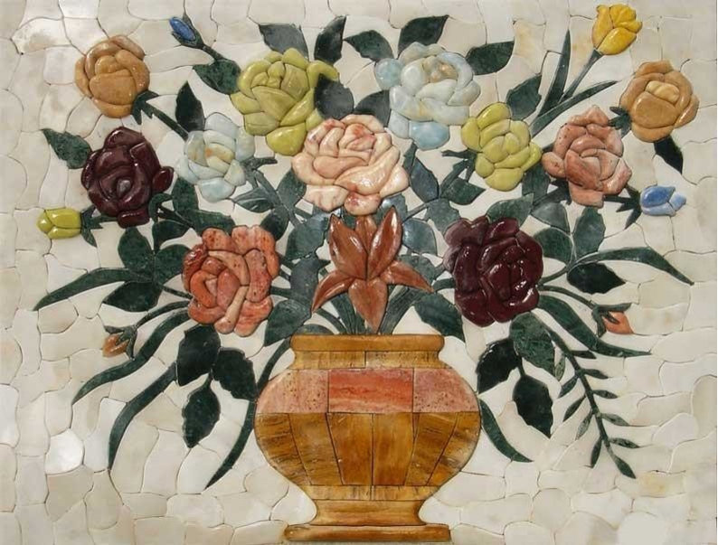 Floral Mosaic Patterns, 3D Rose, 61" x 46" - Contemporary - Tile Murals ...