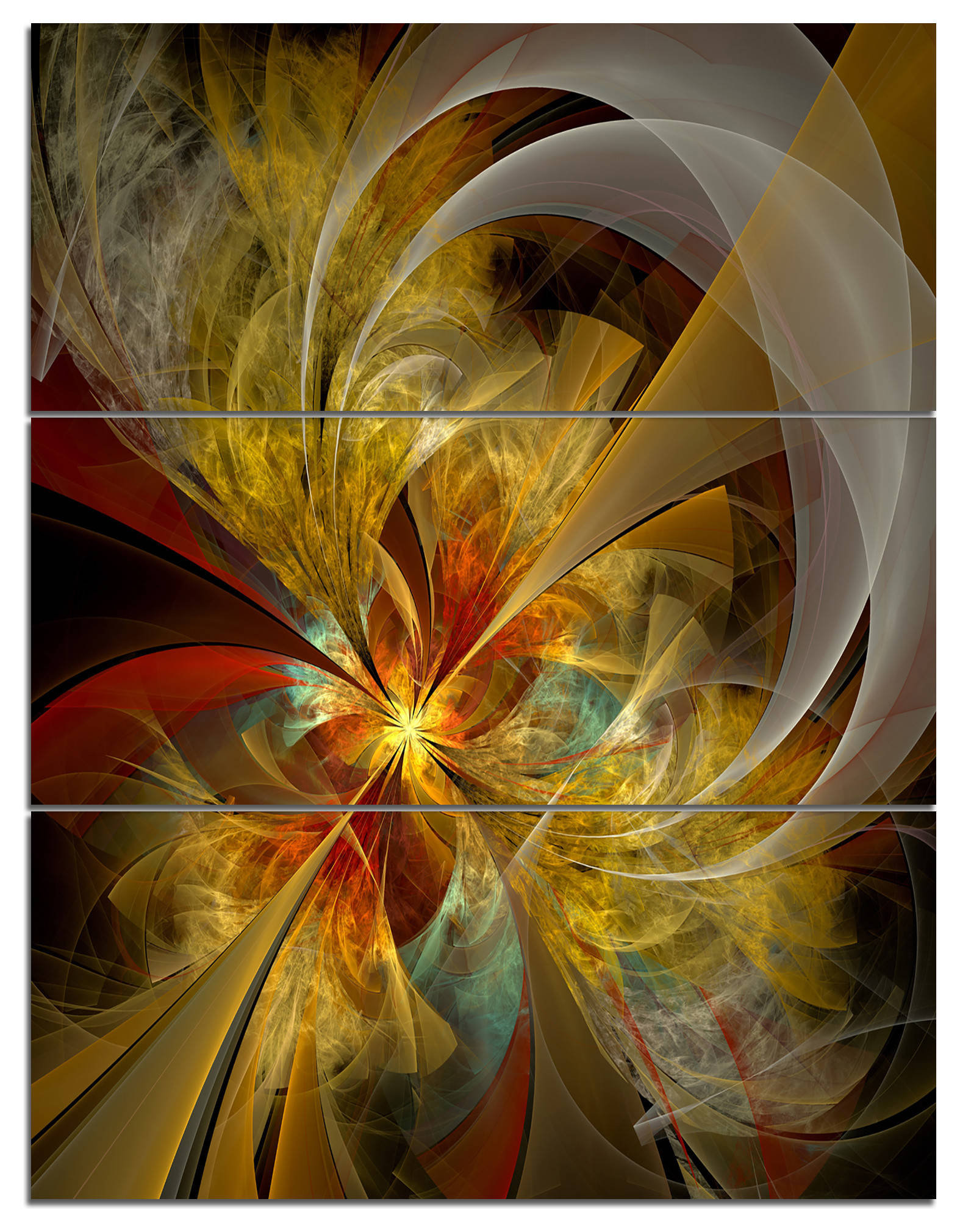 "Bright Yellow Symmetrical Flower Design" Wall Art, 3 Panels, 28"x36 ...