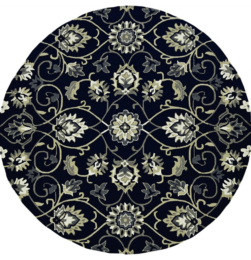 5' X 7' Navy Floral Vines Indoor Outdoor Area Rug - Traditional ...