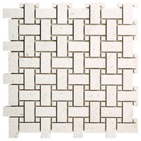 Shell Stone Limestone Basketweave Design on 12" x 12" Mesh Mosaic Tile ...