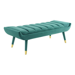 Suzi Teal Channel Tufted Performance Velvet Accent Bench - Modern ...