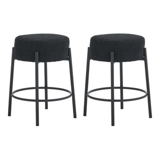 Black Backless Bar Stools With Black Legs Set of 2 - Transitional - Bar ...