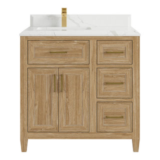 Santa Monica 36 Left Offset Vanity in Whitewashed Teak, 36" Left Offset ...