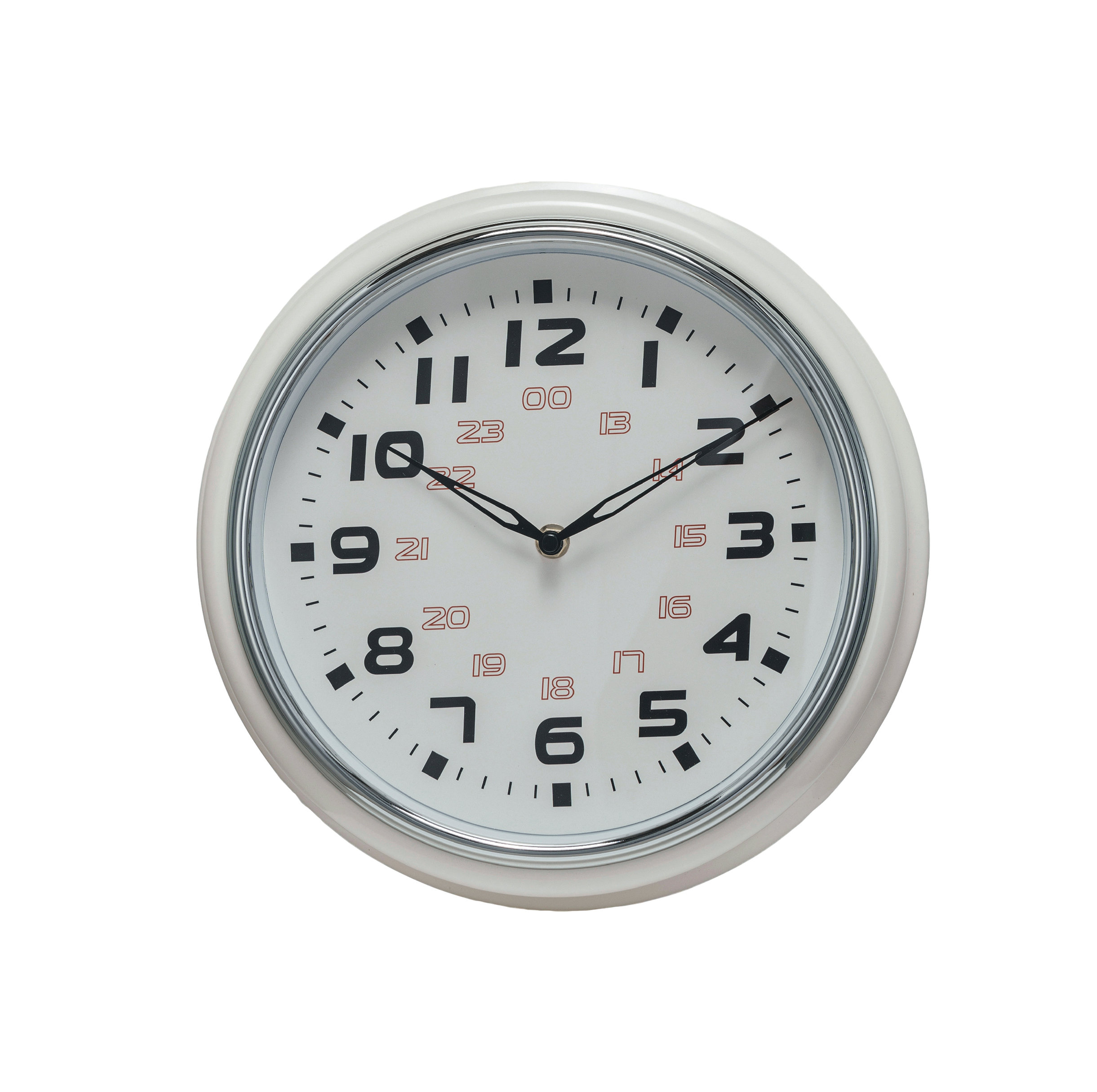 12" Rnd Metal Wall Clock, Chrome Finish, Cream Color - Contemporary ...