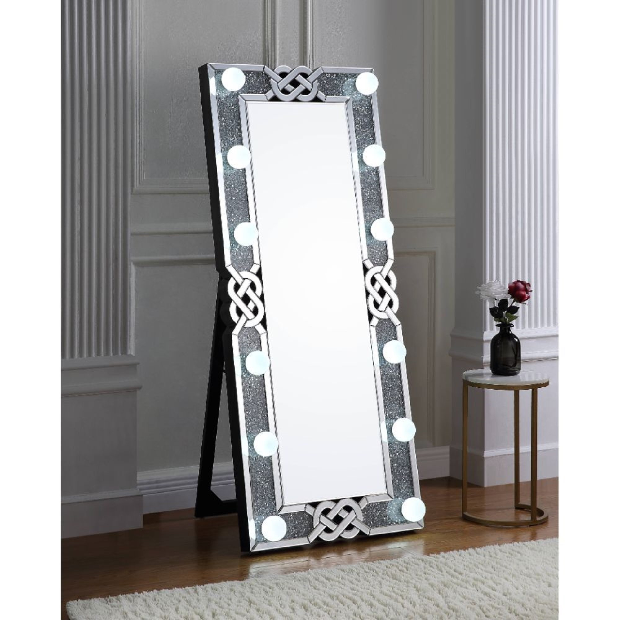 Accent Floor Mirror, Mirrored and Faux Diamonds - Contemporary - Floor ...