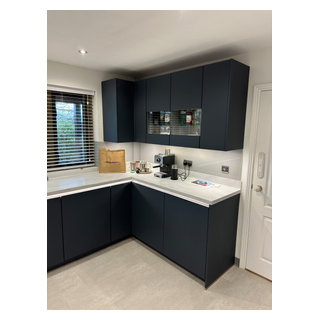 Fjord Blue kitchen with Corian Arrowroot worktops - Contemporary ...