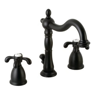 French Country Widespread Bathroom Faucet with Brass Pop-Up and Curved ...