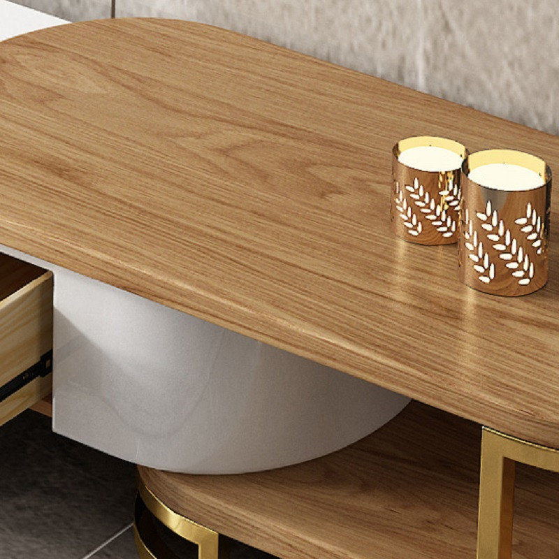 Modern Extending TV Stand with Storage Oval White & Natural Media ...