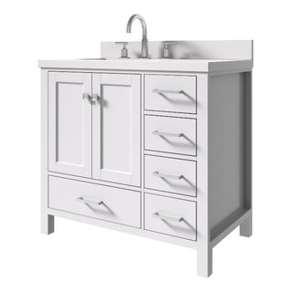 Cambridge White 37" Left Offset Rectangle Sink Vanity With Quartz ...